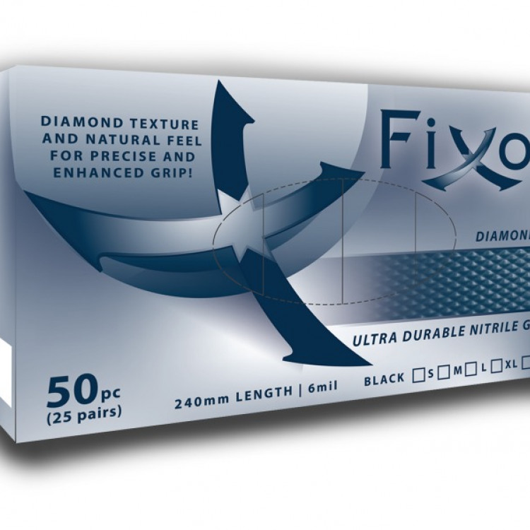 FIXON NITRILE DIAMOND GLOVE TEXTURED 6MIL 240MM BLACK L (50PCS/25 PAIRS)